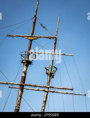 The crows nest on a sailing ship from circa 1700. The replica Russian ...