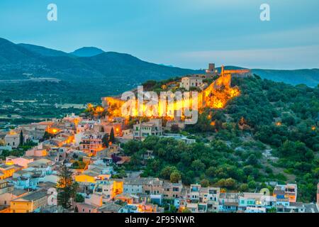 Night aerial view of Capdepera castle and Capdepera town, Mallorca ...