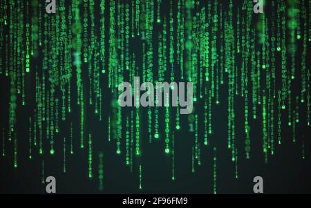 Matrix background. Green falling digits. Zero and one running numbers. Wide binary backdrop with ...