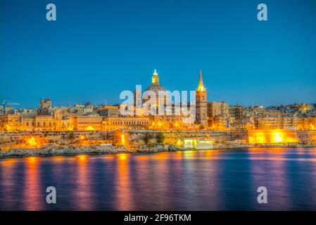 Skyline of Valleta during night, Malta Stock Photo - Alamy