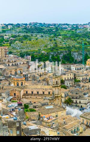 Aerial view of modica overlooking cathedral of saint george, Sicily ...