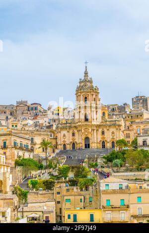 Aerial view of modica overlooking cathedral of saint george, Sicily ...