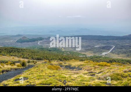 wild vegetation flourishing on slope of mount etna in Sicily, Italy ...