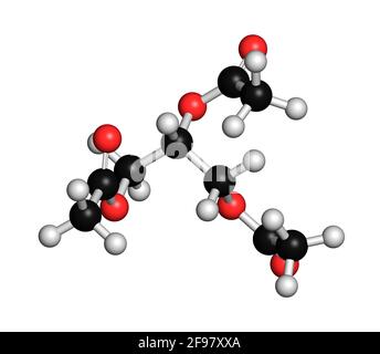 Triacetin, glycerin triacetate molecule. It is triglyceride, triester ...