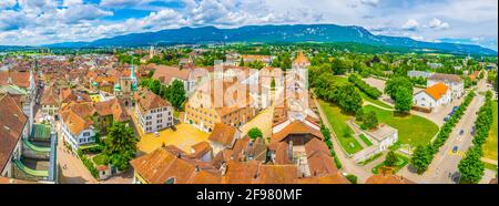 Aerial view of Solothurn with river Aare passing by, Switzerland Stock ...