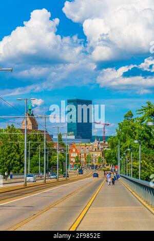 Basel, Swiss Wettsteinbrücke on the Rhine and Panorama on the city from ...