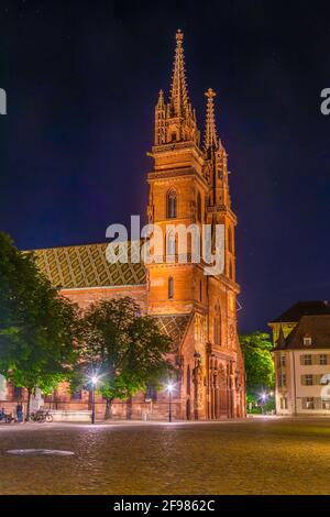 Night view of Munsterplatz in Basel, Switzerland Stock Photo - Alamy