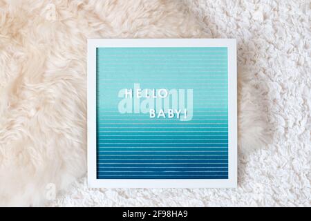 Letterboard "Hello Baby" / Welcome Baby, blue, boy Stock Photo - Alamy