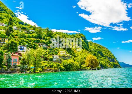 Waterfront of Grotto San Rocco village near Lugano, Switzerland Stock ...