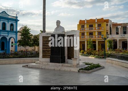 Bayamo, Cuba, Cespedes Park with a statue of 'Perucho Figueredo' in the ...