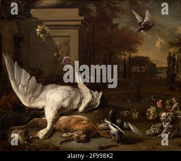 A still life of a dead swan, game birds and fruit exhibited at the ...
