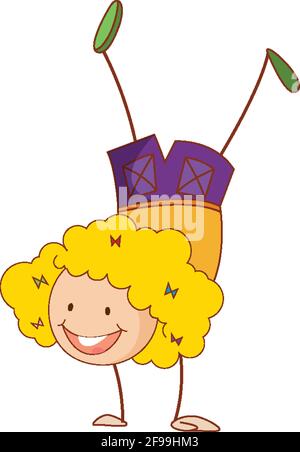 A doodle kid performing a break dance cartoon character isolated ...