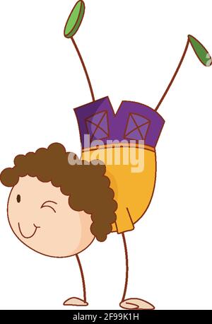A doodle kid performing a break dance cartoon character isolated ...