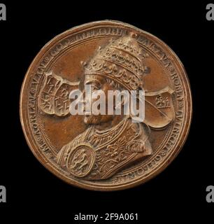 Portrait of Pope Adrian VI in a circular frame with edge lettering. In ...