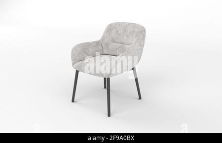 3D rendering of a light gray upholstered dining chair isolated on a ...