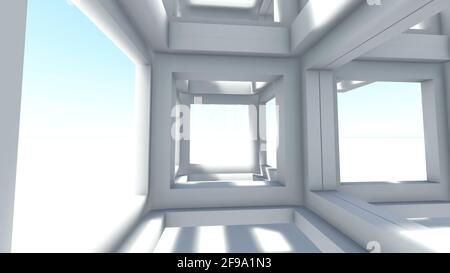 3D illustration - Fast flight through modern blue abstract girder ...