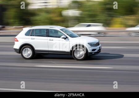 Ukraine, Kyiv - 24 September 2020: White car moving on the street Stock ...