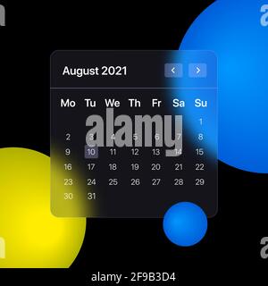 Glassmorhism Calendar Template. UI, UX, GUI layout for mobile and web ...