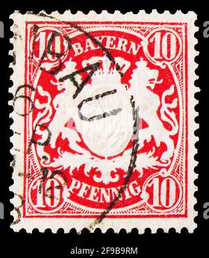 Postage stamp: Bayern (Bavaria), Coat of Arms, 1876, 10 Pfennig ...