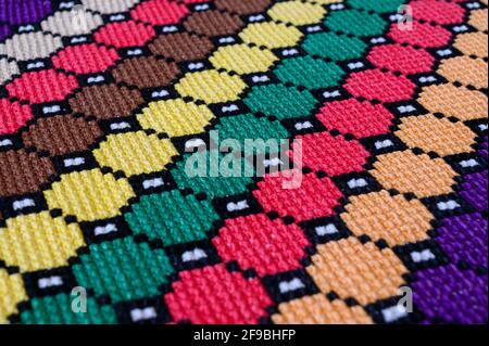 traditional patterns of Slavic embroidery (a colourful pillow case ...