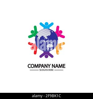 world comunity logo with people and globe illustration design vector ...