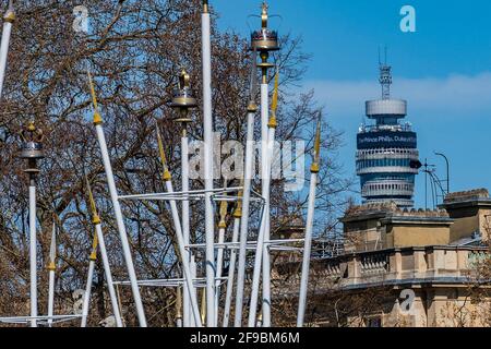 London, UK. 17th Apr, 2021. The BT tower shows a tribute message for ...