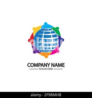 world comunity logo with people and globe illustration design vector ...