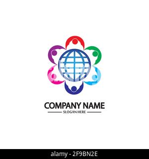 world comunity logo with people and globe illustration design vector ...