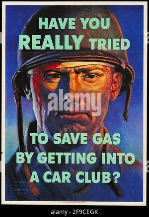American, US, WW2, Saving fuel poster, When you ride alone, you ride ...