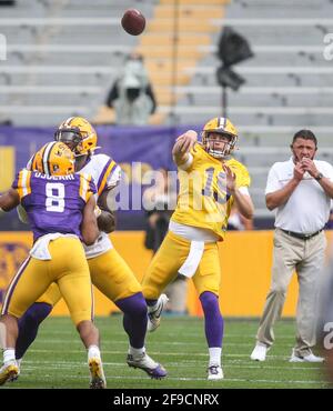 April 17, 2021: LSU Head Coach Ed Orgeron claps as his team takes the ...