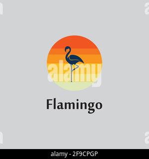 flamingo silhouette scene at sunset logo design vector Stock Vector ...