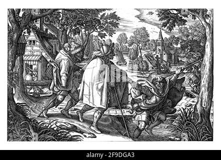 The blind guide walks into the water, taking his blind follower with ...