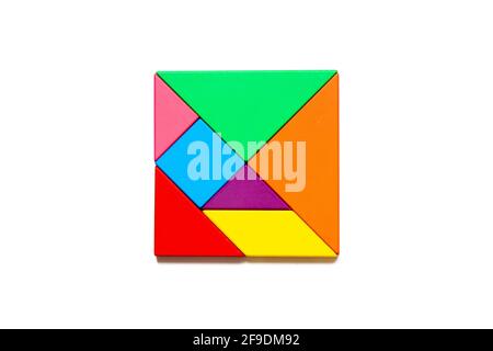 Color tangram puzzle in trapezium shape on white background Stock Photo ...