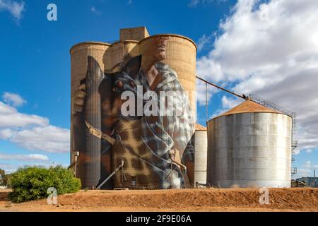 Silo art by Smug at Nullawil in Victoria's Mallee country depicts a ...