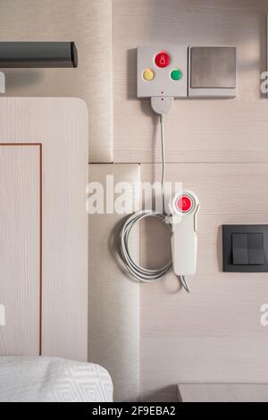 Nurse call system with emergency buttons installed near bed in medical ...