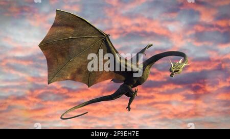 3D rendering of a green fantasy dragon isolated on white background ...