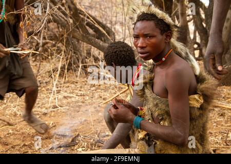 Africa Tanzania Lake Eyasi A group of Hadza woman in traditional dress ...