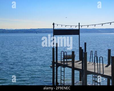 Lights on Lake Constance, view of the Bregenz shore with ferry Stock ...
