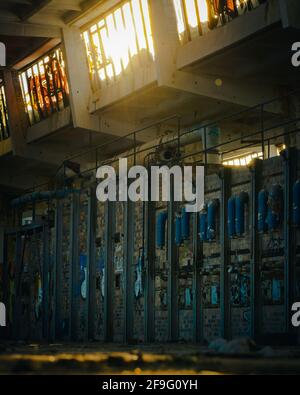 A vertical shot of an old factory at golden hour Stock Photo - Alamy