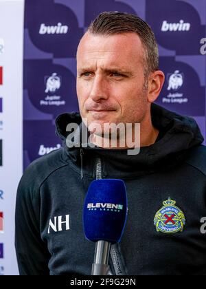 Club's head coach Nicky Hayen celebrates after a soccer match between ...