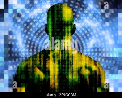 Binary code streaming and man. 3D rendering Stock Photo - Alamy
