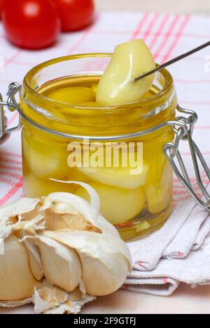 Garlic (Allium sativum) in olive oil Stock Photo - Alamy