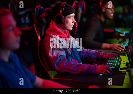 Training bootcamp for professional esports players. Young cyber ...