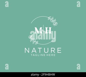 MH letters Beautiful floral feminine editable premade monoline logo ...