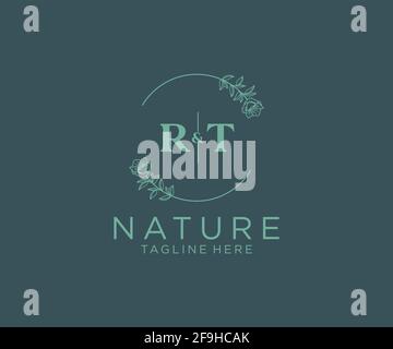 RT letters Botanical feminine logo template floral, editable premade ...