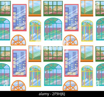 Doodle windows - colorful cartoon drawing. Vector illustration Stock ...
