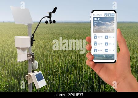Farmer control weather station via mobile app. Precision and smart ...