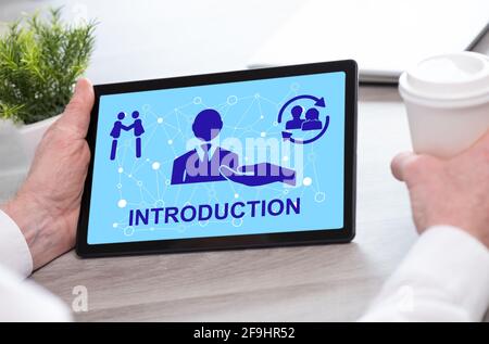Tablet screen displaying an introduction concept Stock Photo - Alamy