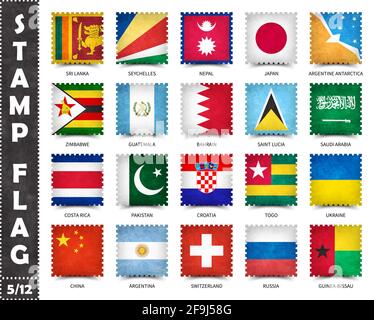 Russia grunge postal stamp and flag on white background Stock Vector ...