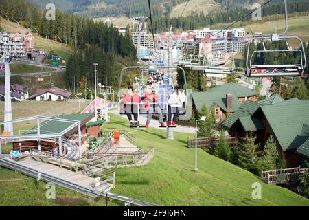 Bukovel, Ukraine October 2020 Autumn season in ski mountain resort ...